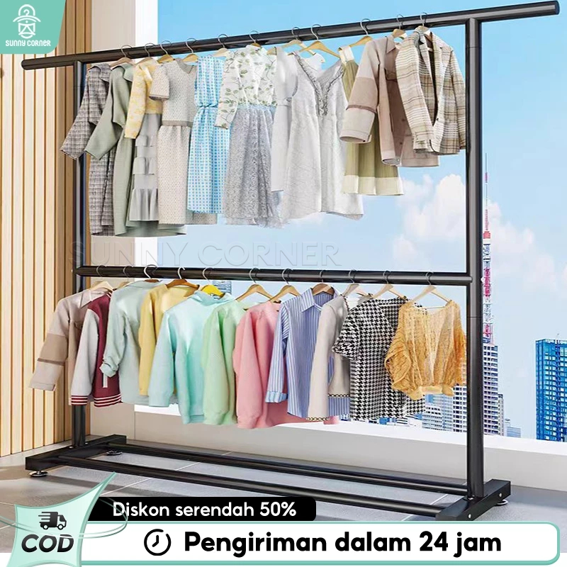 Jual Stand Hanger 2 Susun Rak Gantungan Baju Besi 150*50*200CM Rak Baju ...