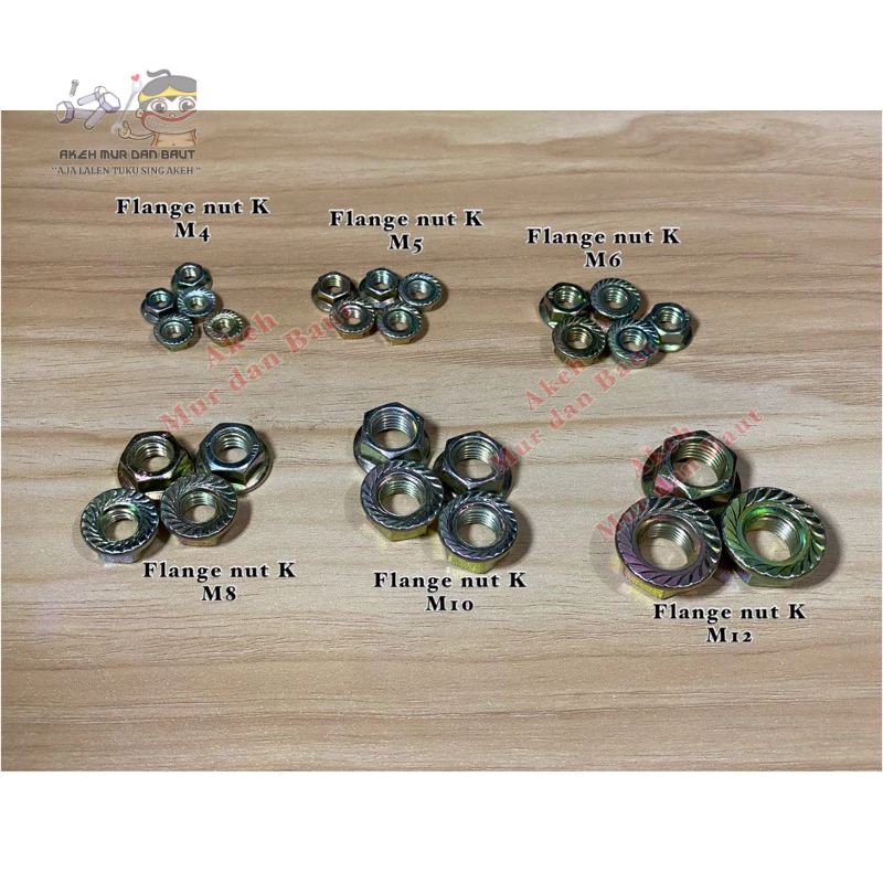 Jual Mur Flange Nut Besi Kuning M4/M5/M6 / Mur Topi Flange Besi Kuning ...