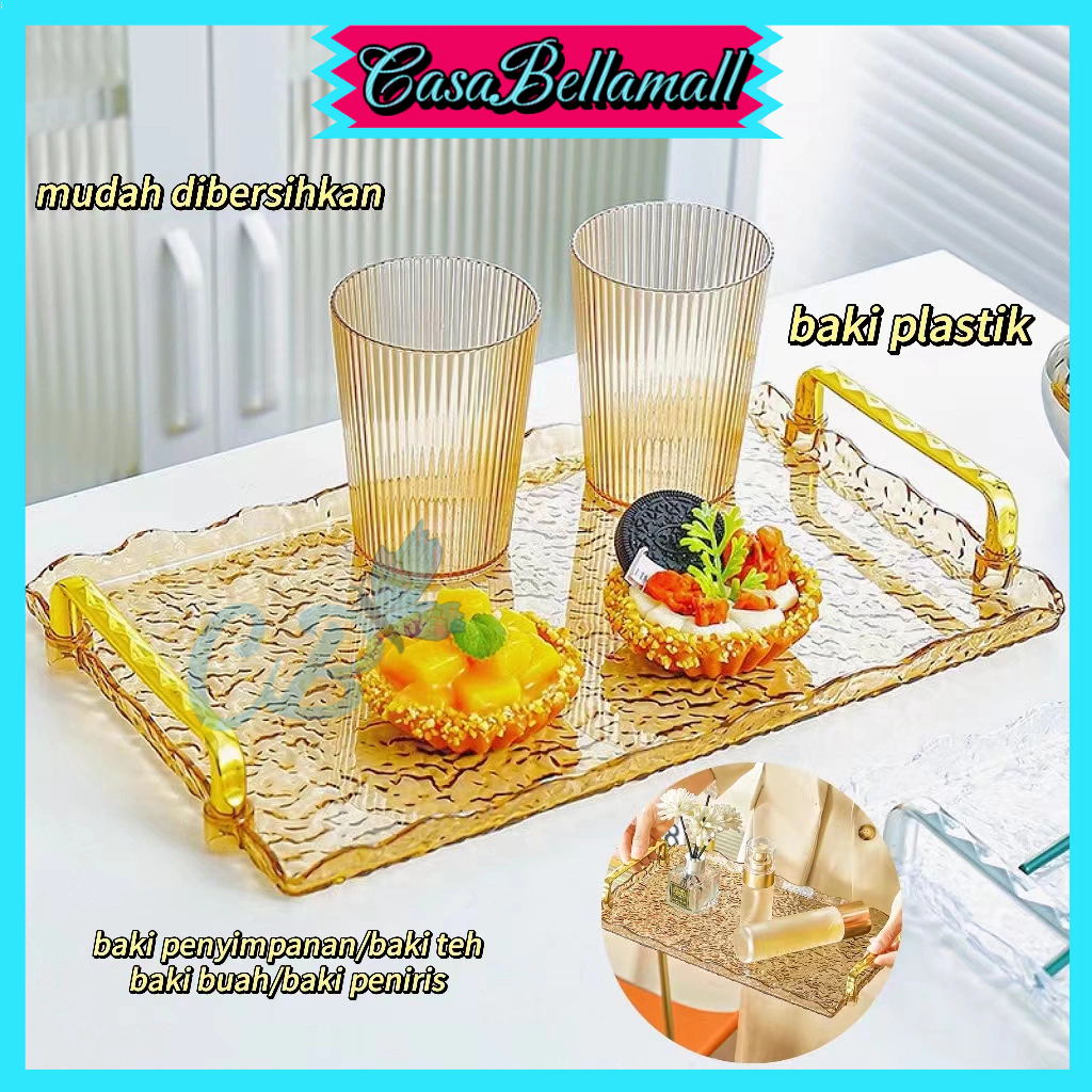 Jual Nampan Handle Gold Plastik Baki Transparan Wadah Perhiasan Buah ...