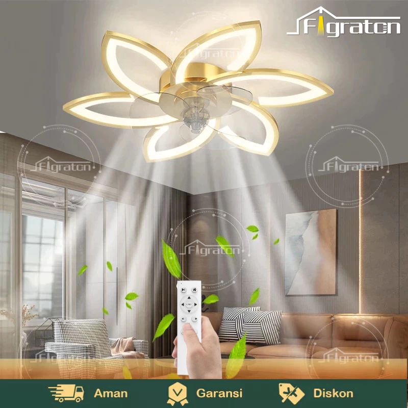 Jual Remote Lampu Kipas Angin Gantung Plafon Ruang Tamu 78cm Pola Bunga ...
