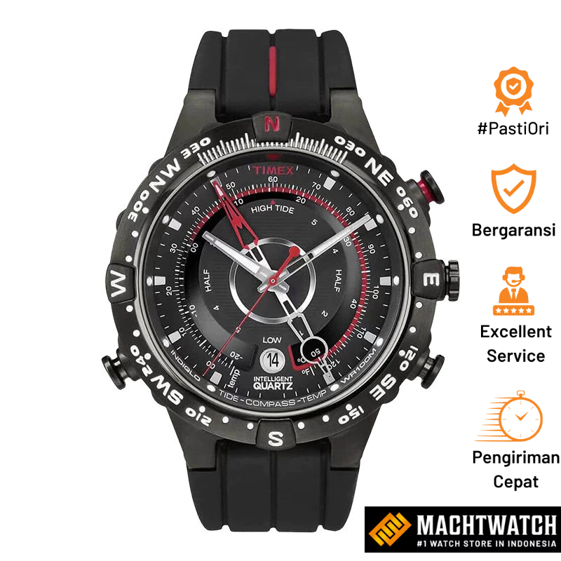 Jual Jam Tangan Pria Timex Intelligent T2N720 Tide Temp Compass Black Dial Black Rubber Strap ...
