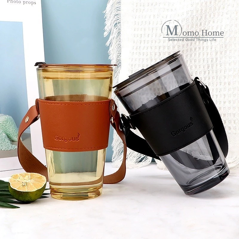 Jual MOMO Gelas Kopi Tumbler Kaca Susu Teh Aesthetic Gelas Minum Bening Dengan Kulit Case Anti ...