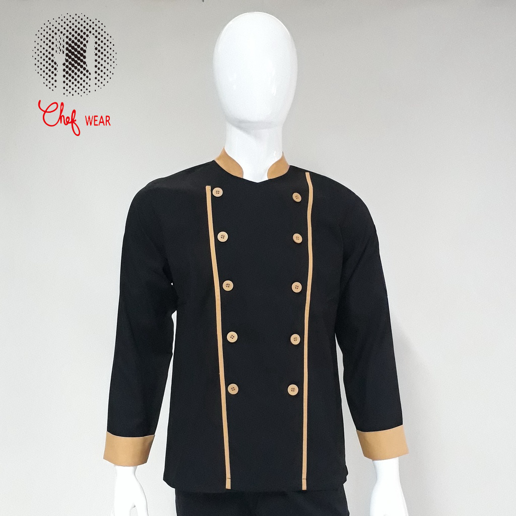 Jual Chef Wear DIAZ Baju Koki LS Hitam - Kuning | Shopee Indonesia