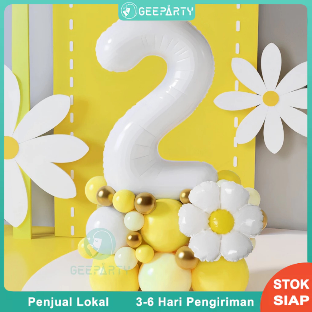 Jual 30 Pcs Nomor Balon Foil Daisy Kecil Set Balon Angka Putih Balon ...