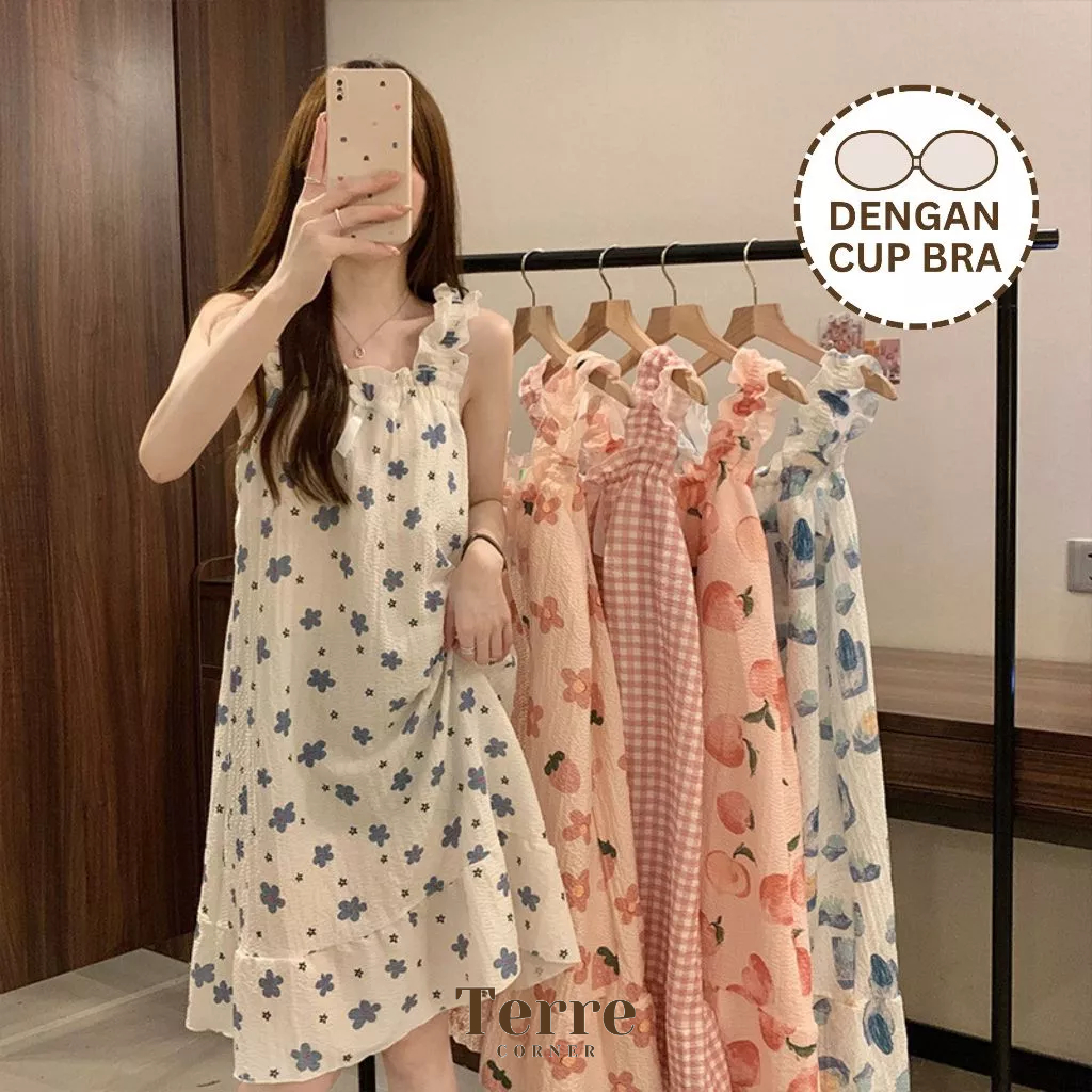 Jual Ji Hye Dress Daster Tidur Aesthetic dengan Cup Bra Piyama Korea ...
