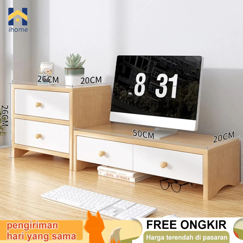 Jual IH Stand Monitor Kayu Meja Stand Monitor Drawer Storage Rak ...