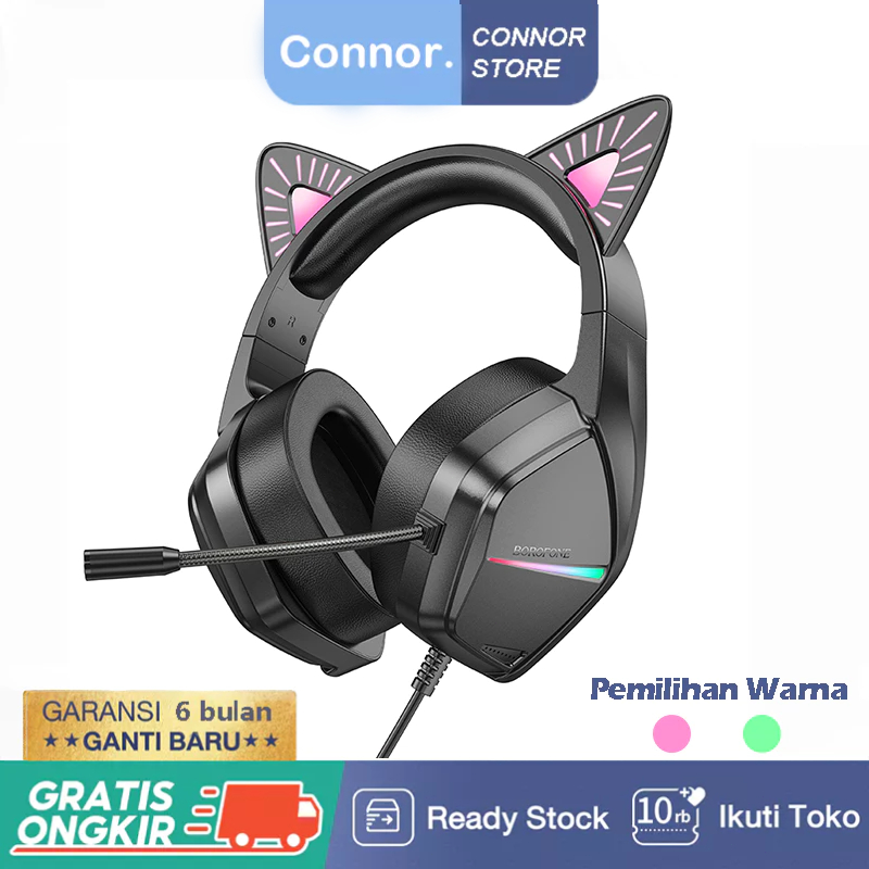 Jual Earphone dengan mikrofon Headset Gaming Headphone Lucu Telinga Kucing BO106 | Shopee Indonesia