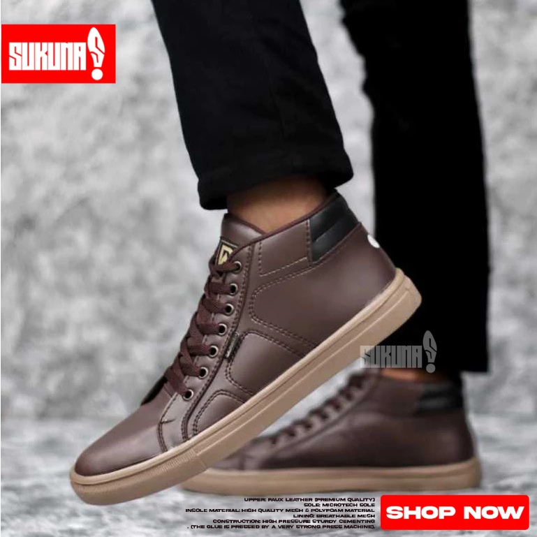 Jual Sepatu Sneakers Boots Tali Coklat Pria - EVANO | Shopee Indonesia
