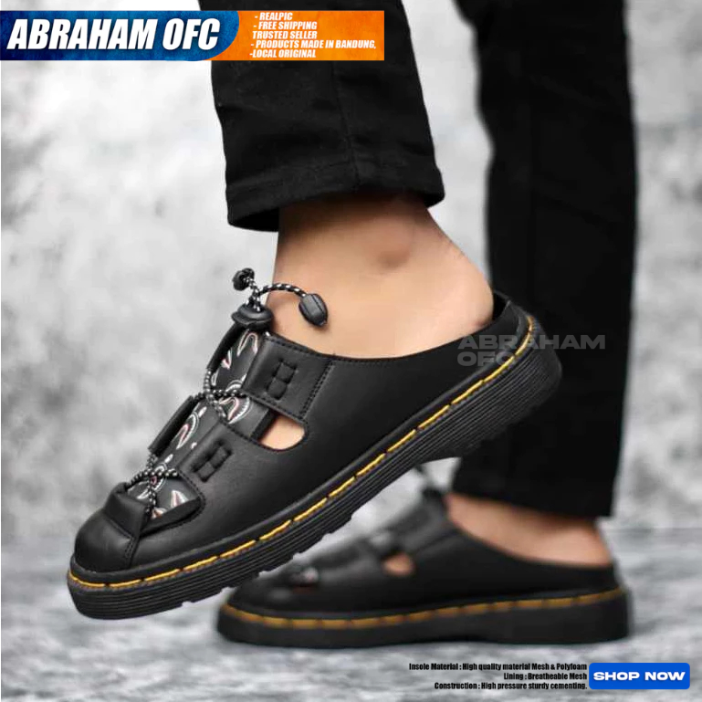Jual ABRAHAM Sepatu Sandal Docmart Pria Sendal Slop Hitam Casual Pria ...
