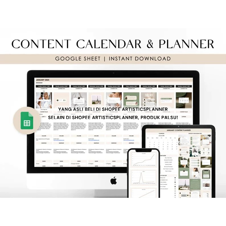 Jual Social Media Content Calendar & Planner Template | Yearly ...
