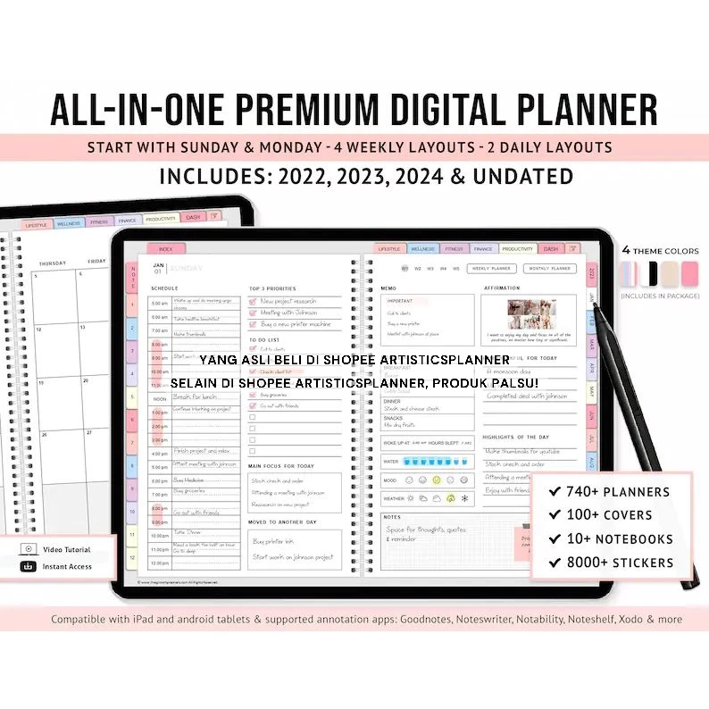 Jual All In One Digital Planner 2024 Hyperlinks | Planner Daily Digital ...