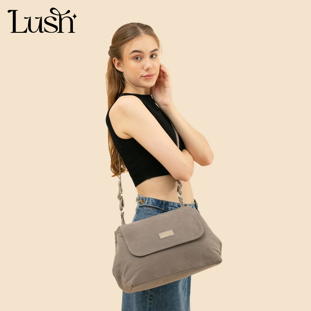 Jual LUSH Tas Selempang Wanita Tas Messenger Tas Suede Abu Zoey Bag ...