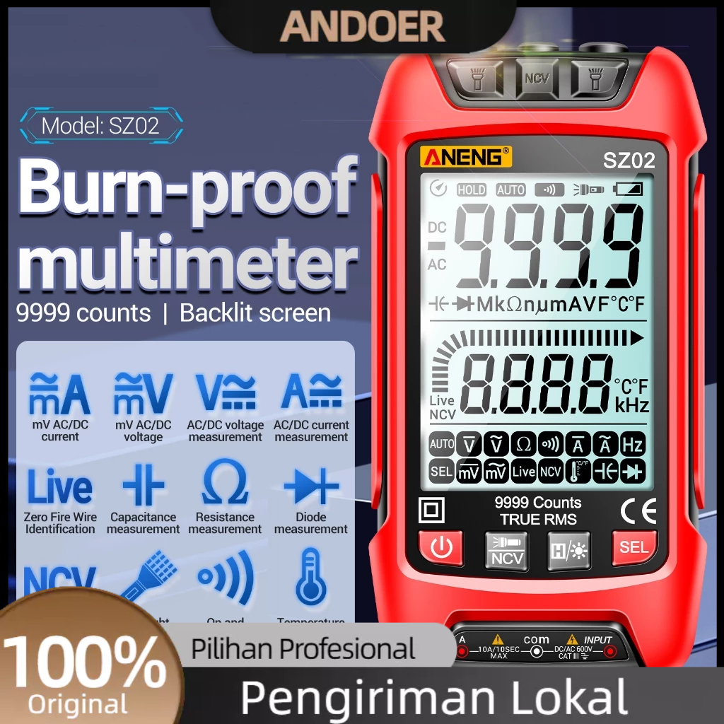Jual [LOKAL]ANENG SZ02 Smart Digital Multimeter Auto Range 9999 Counts NCV Universal Meter ...
