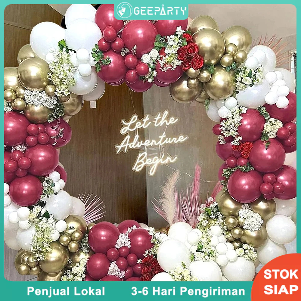Jual 132Pcs Ruby Merah Balon Lateks Garland Arch Kit untuk Pesta Ulang ...