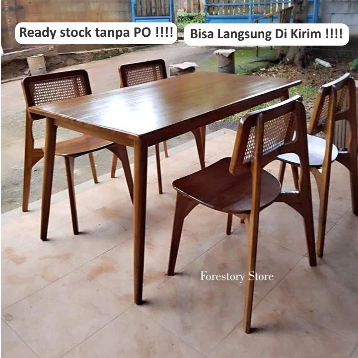 Jual Set Meja Makan restoran cafe kursi rotan kayu jati unik ruang makan dining table | Shopee ...