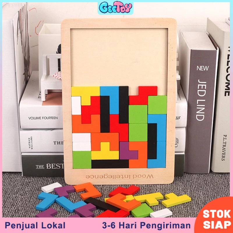 Jual GeeToy Mainan Pendidikan Tetris Mainan Puzzle Kayu 3D Tangram ...