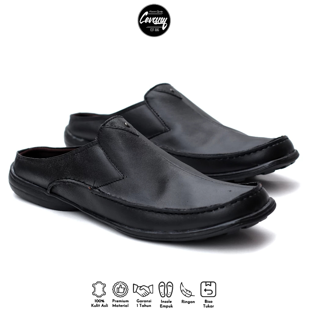 Jual CEVANY - Sepatu Sandal Pria Kulit Asli Bustong Hitam Coklat Tan ...
