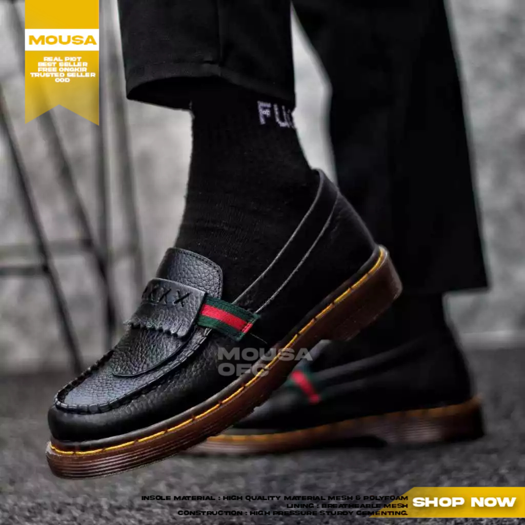 Jual Sepatu Docmart Slip On Pria Pantofel Hitam Kulit Asli Mousa Saber ...