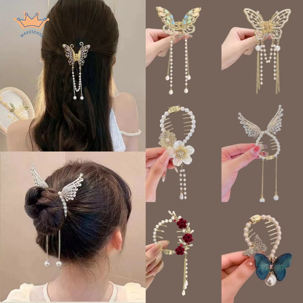 Jual COD⭐Jepit Rambut Kupu-kupu Mutiara Tassel Rambut Klip Rambut Logam ...