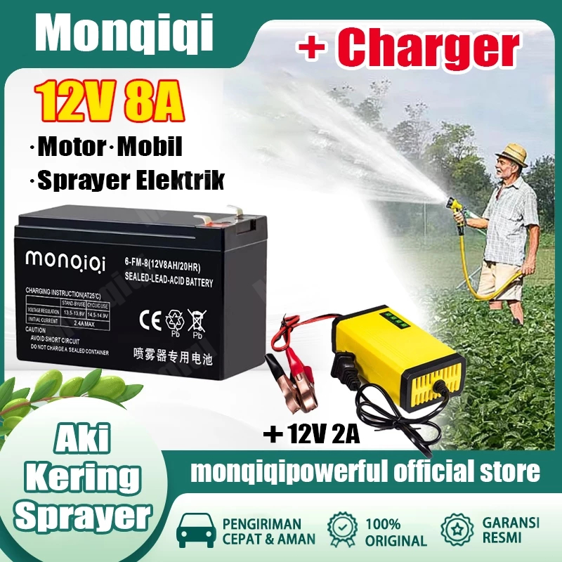 Jual Monqiqi Aki Kering Sprayer Elektrik Baterai Asli Aki Tangki Semprot 12V 8AH Aki Sprayer Aki ...