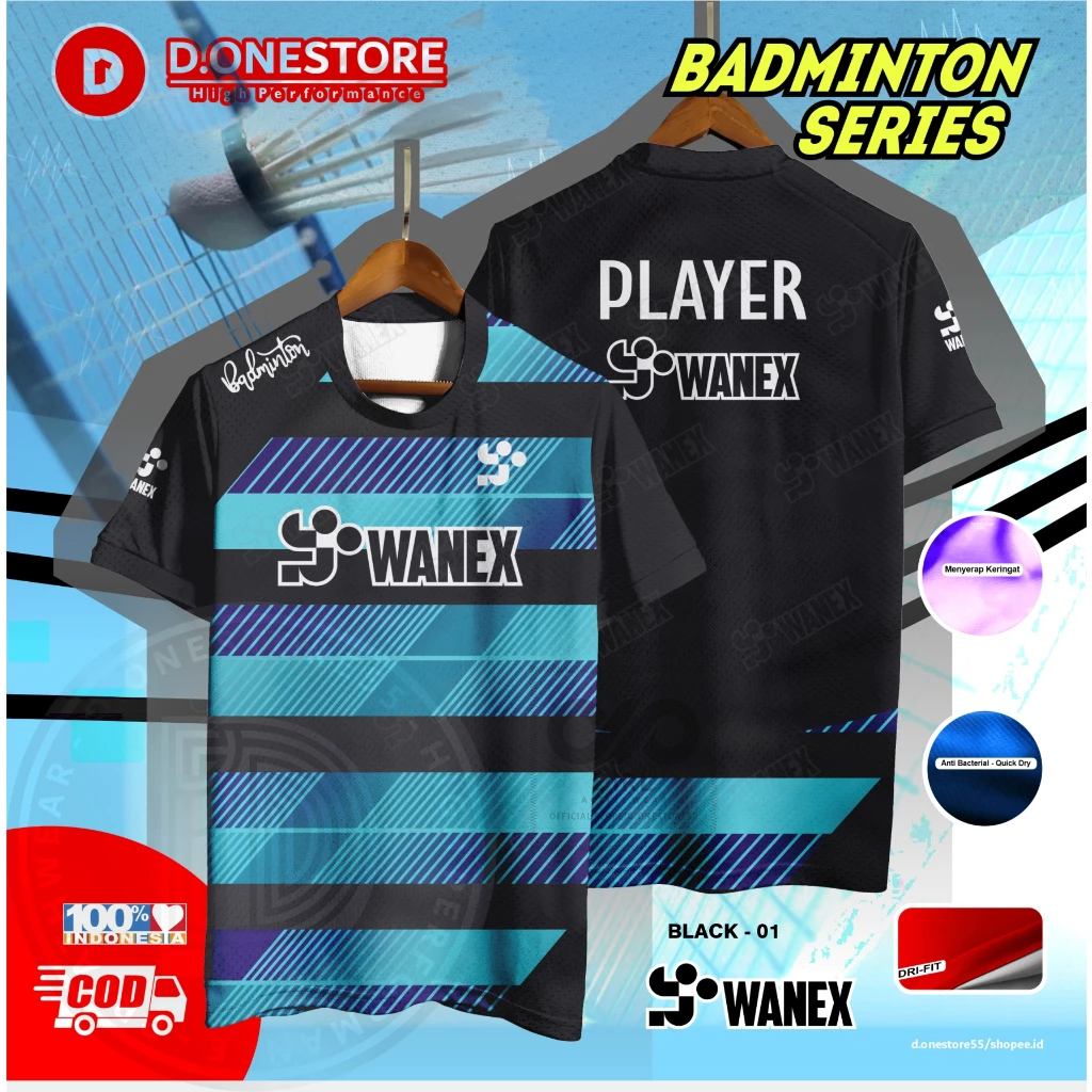 Jual WANEX JERSEY BADMINTON SERIES 01-02 QUICKDRY DRY FIT FULL PRINTING ...