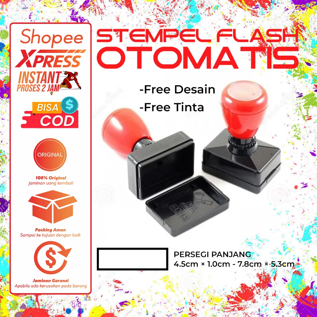 Jual [1HARI JADI] STEMPEL CUSTOM FLASH OTOMATIS, FREE DESAIN PERSEGI PANJANG STAMPEL 2 WARNA ...