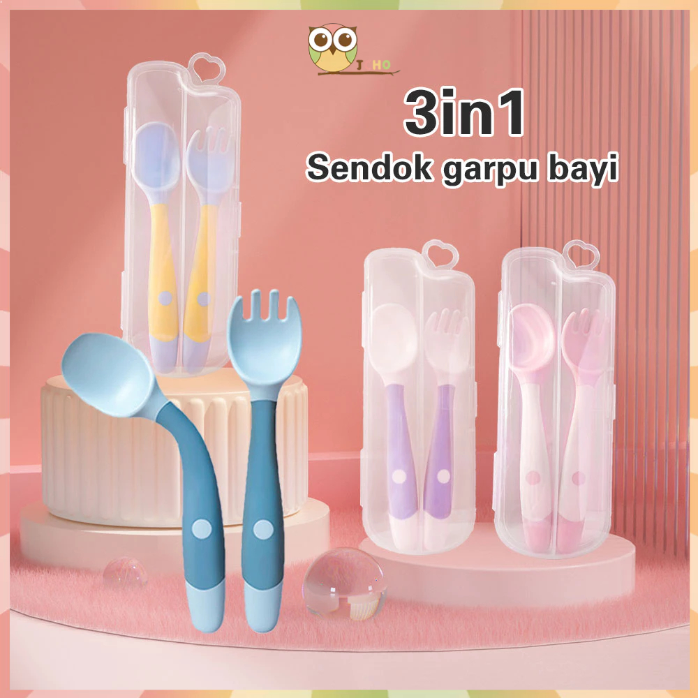 Jual JCHO 3 in 1 sendok makan bayi silikon dan Garpu kotak | Shopee Indonesia