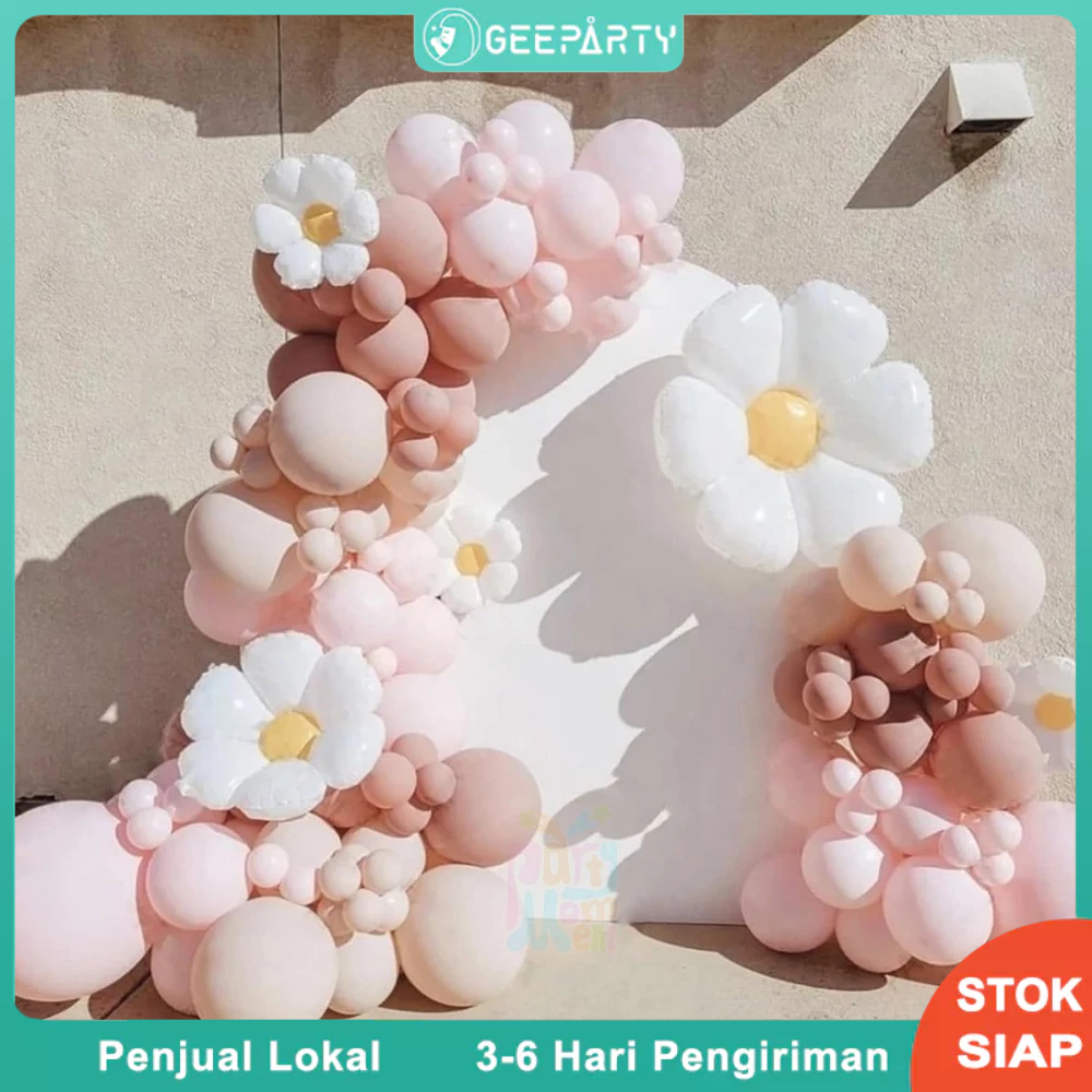 Jual 114 pcs Tema Bunga Daisy Putih Retro Pink Nude Garland Balon ...