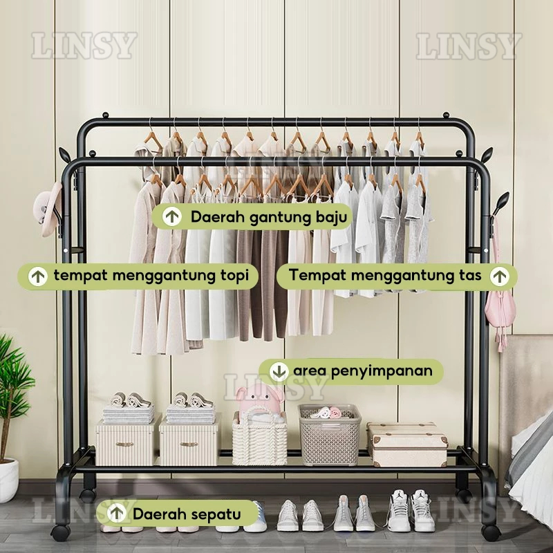 Jual Stand Hanger Double Rak Gantungan Baju Berdiri Besi Kuat Rak Baju ...