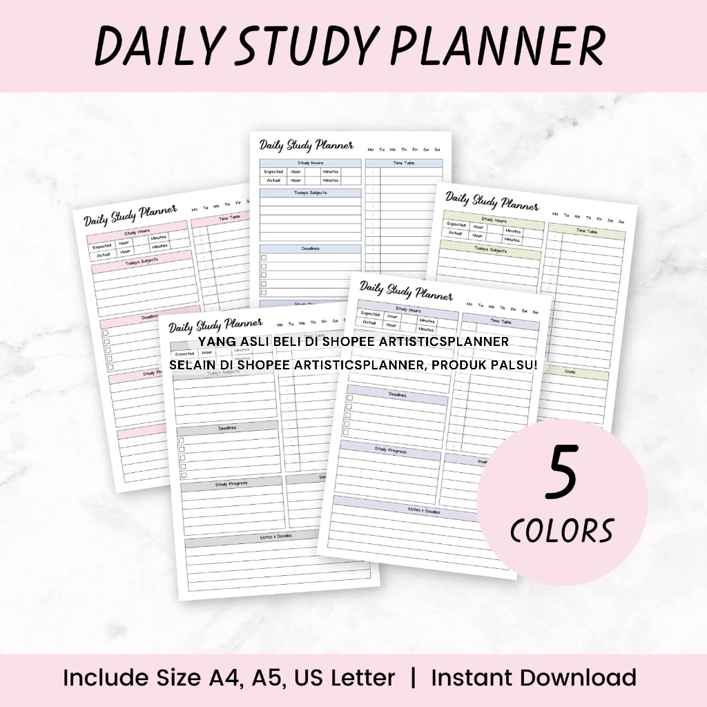 Jual Daily Study Planner Printable Planner Digital Notebook Binder Bisa ...
