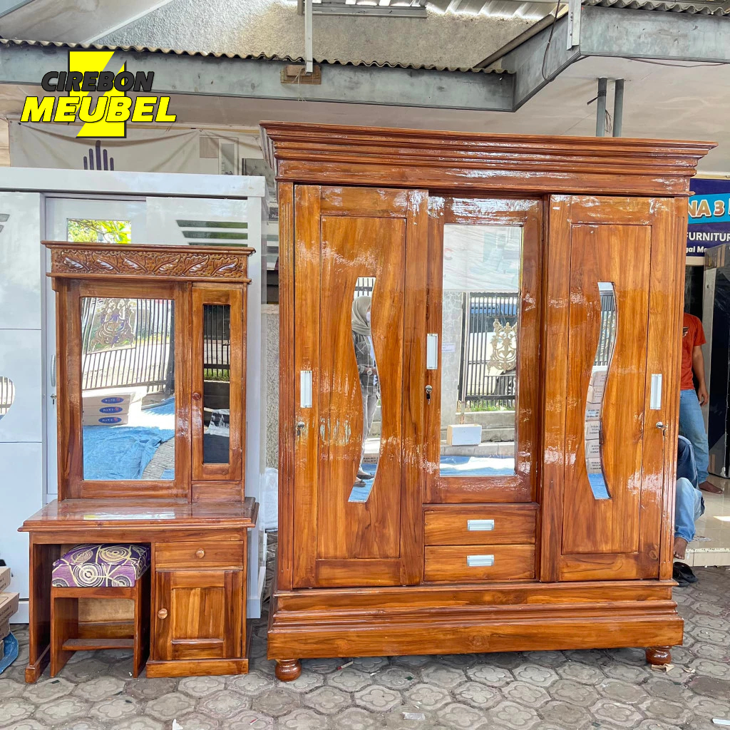 Jual Lemari Jati 3 Pintu Finishing Plistur Coklat CIREBON MEUBEL ...