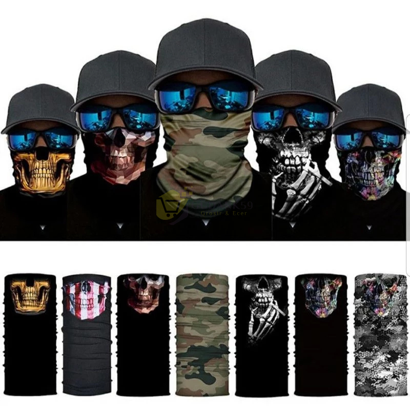 Jual Masker buff bandana tengkorak hitam loreng army baf masker pria ...