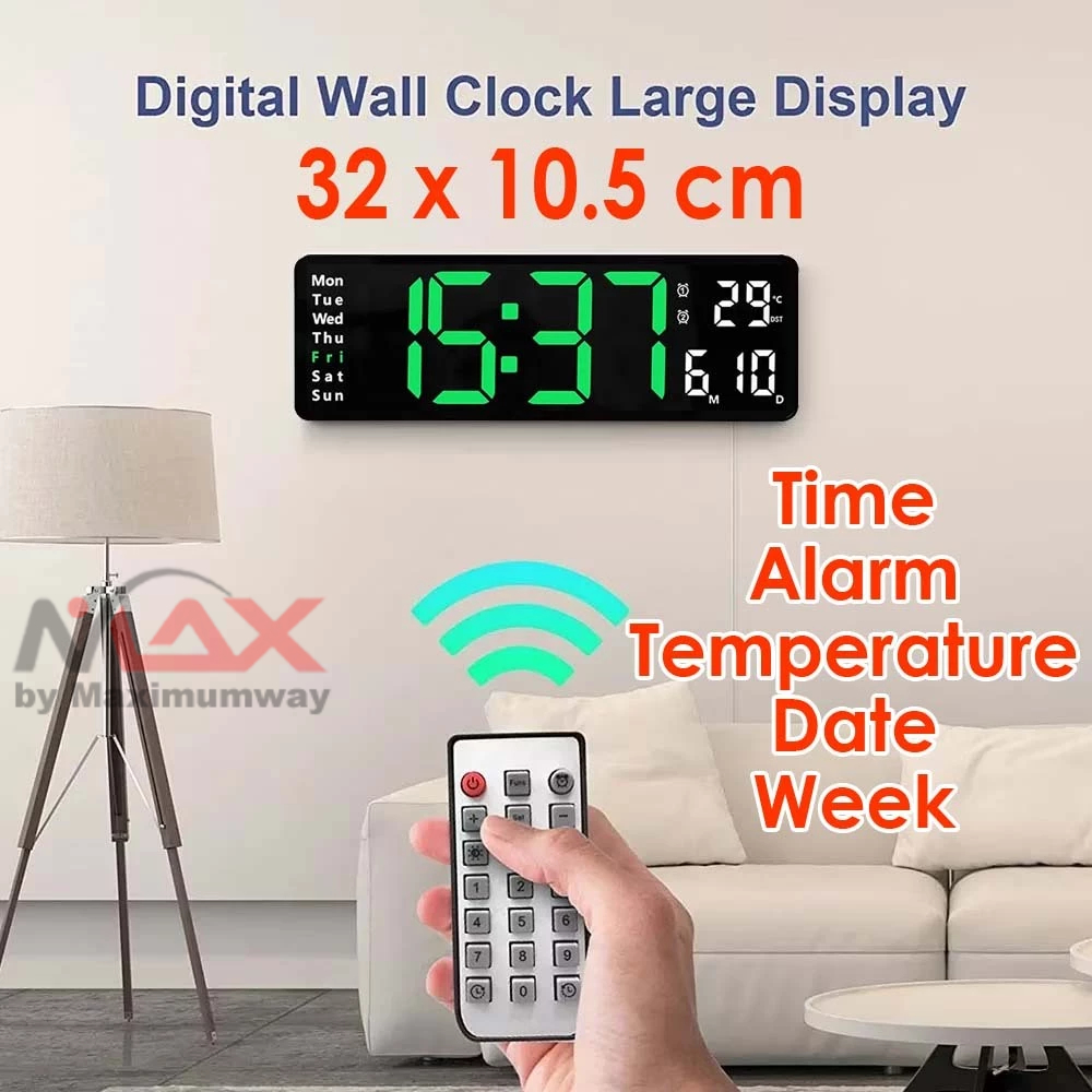 Jual ERF Jam Dinding Digital LCD besar 32x10 cm Plus Remote temperatur ...