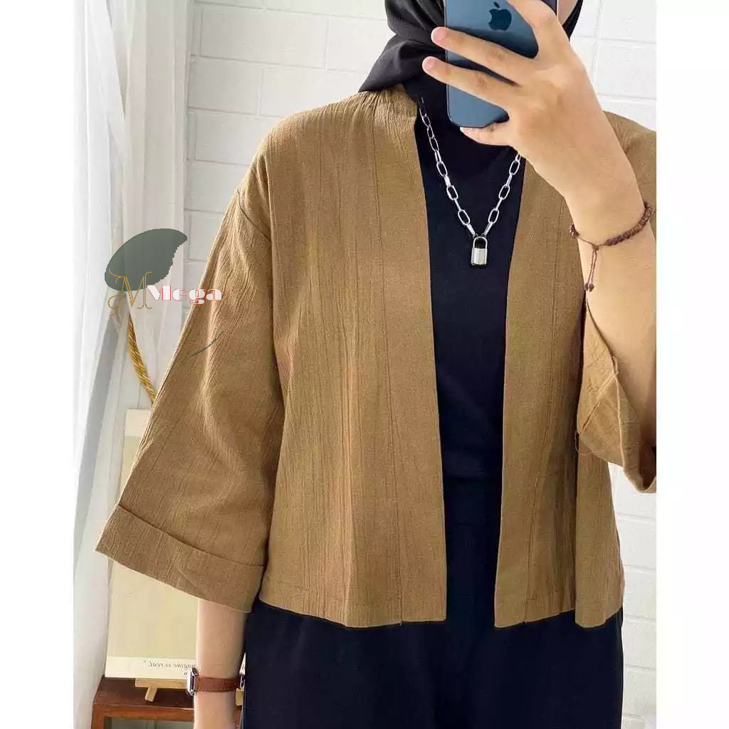 Jual Belia Outer Wanita Crop Lengan 3/4 Outer Kiyowo Cardi Crop Linen ...