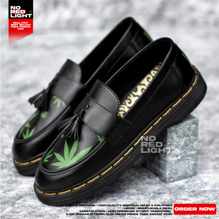 Jual Sepatu Loafers Pantofel Docmart Pria Hitam Daun Rasta Gnj | Shopee ...