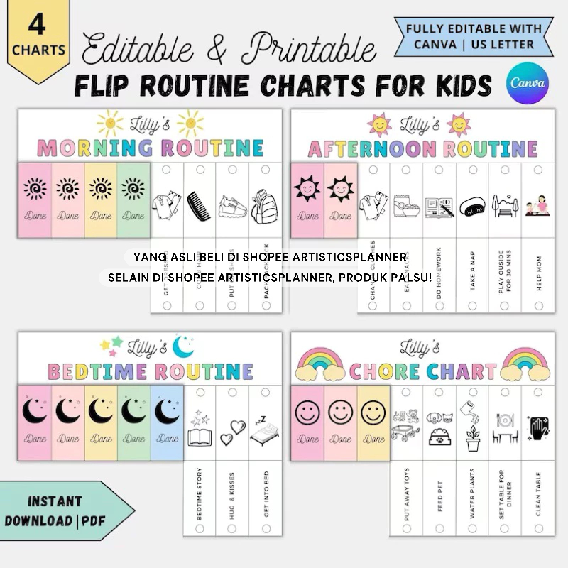 Jual Kids Flip Routine Chart Editable Printable | Morning Flip Done ... Jual Kids Flip Routine Chart Editable Printable | Morning Flip Done ...