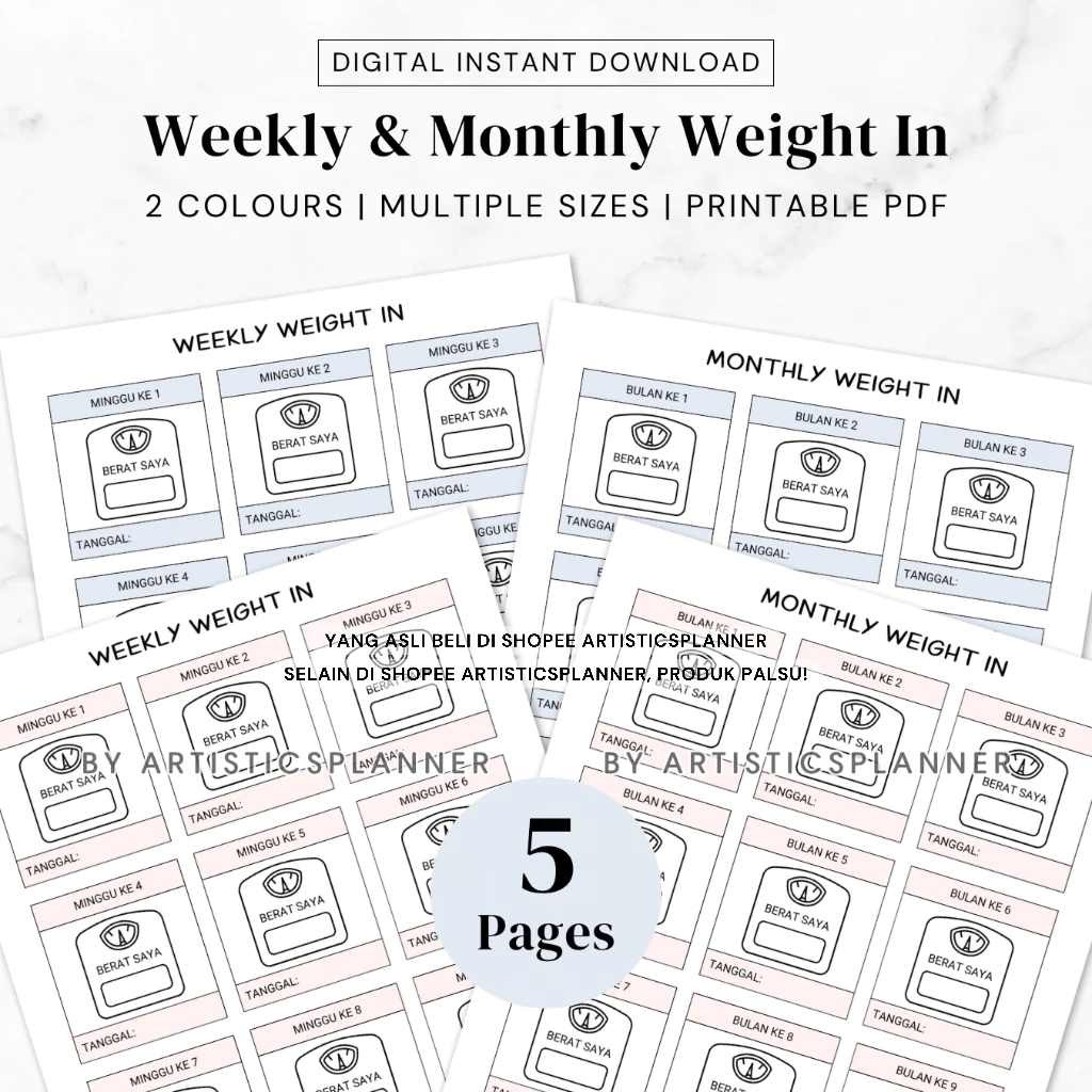 Jual Weight In Planner Printable Template Digital | Digital Planner A5 ...