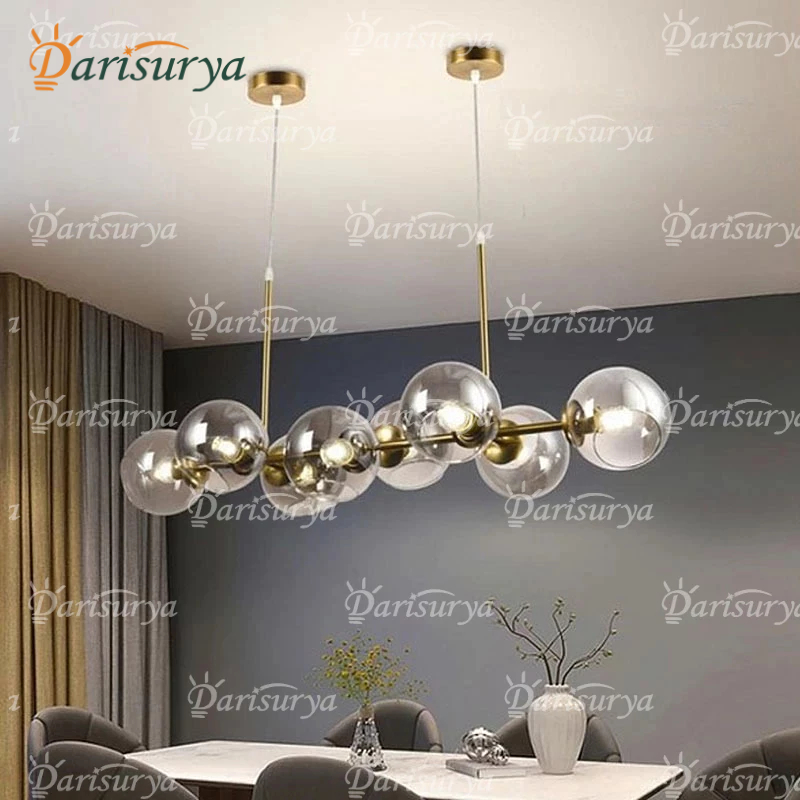 Jual Lampu Gantung Minimalis Ruang Makan Mini Bar Modern LED Emas 8 Bola Kaca Abu-abu Lampu Hias ...