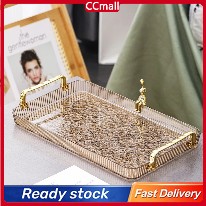 Jual Nampan Handle Gold Plastik Baki Transparan Wadah Perhiasan Buah ...