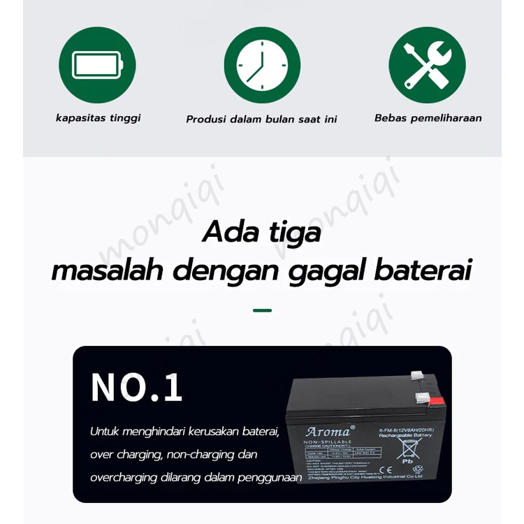 Jual Monqiqi Aki Kering Motor Aki Kering Mobil Aki Kering Sprayer Elektrik 12V 12AH + 1Charger ...