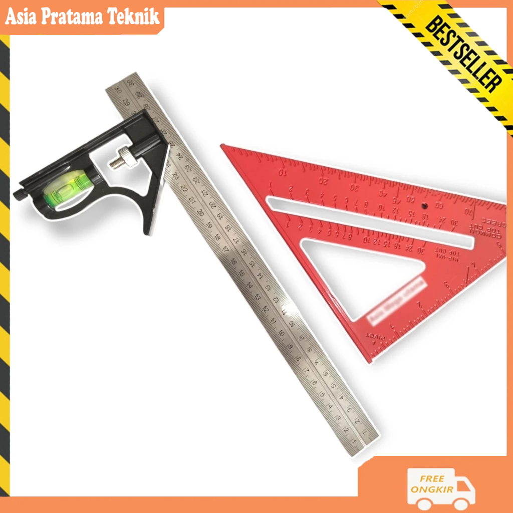Jual PAKET Penggaris Tukang Siku Mistar Multifungsi ada Waterpass ...