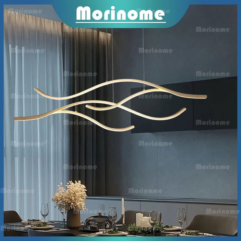 Jual Lampu Gantung Ruang Makan Minimalis Lampu Hias Double Wave pendant light Emas 120cm LED 3 ...