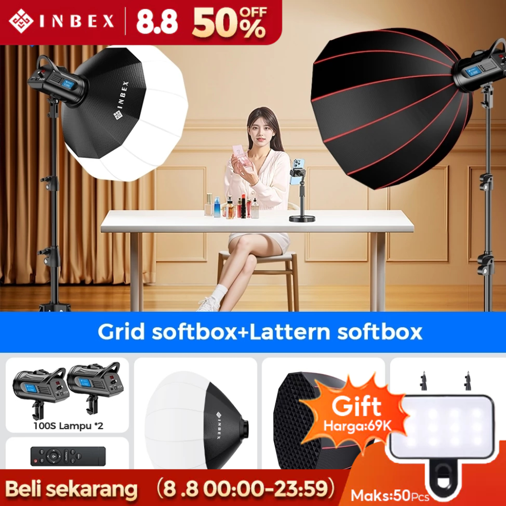 Jual ⭐8.8-50K Off】 INBEX IL-100S Lampu Studio Softbox Kit 100W Live ...