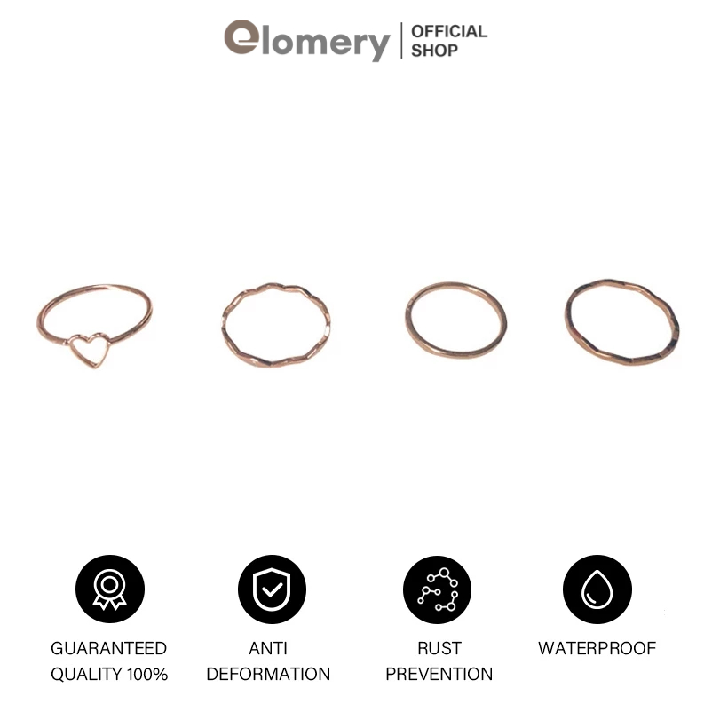 Jual Elomery 4 Pcs/Set Cincin Titanium Rose Gold Heart Shape Anti Karat ...