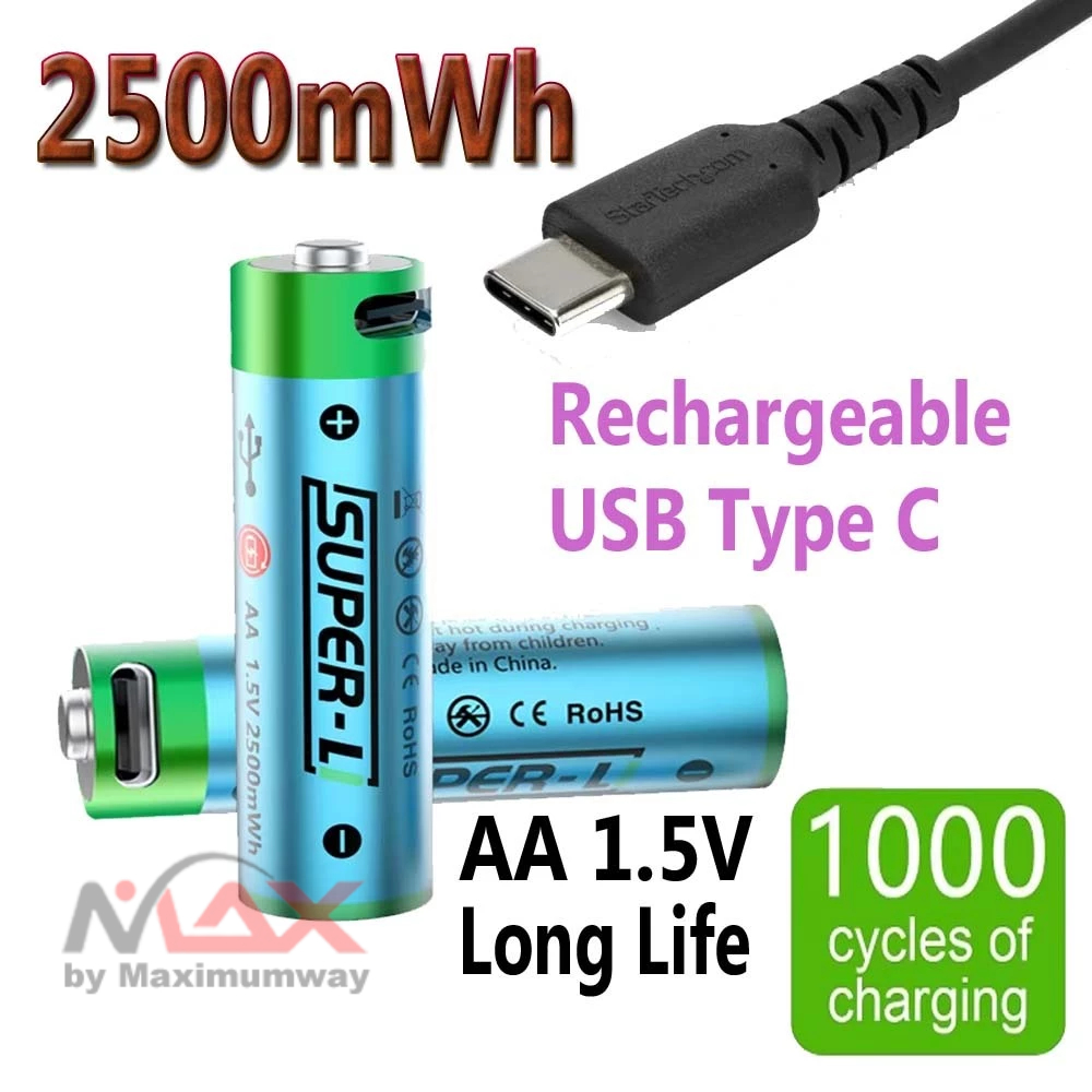Jual Baterai AA 2A cass ulang pakai USB Type C Rechargeable 1.5V ...