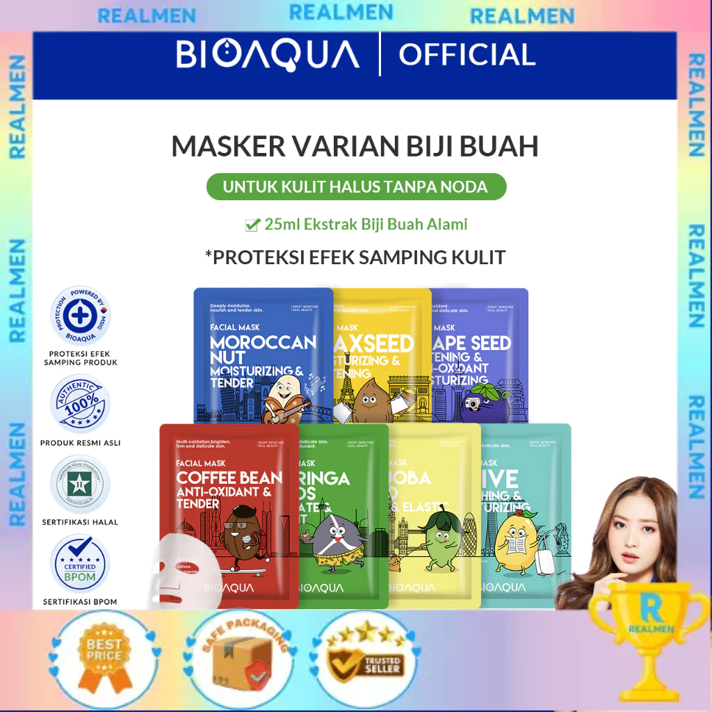Jual BIOAQUA Sheet Mask Masker Wajah Biji Buah Face Mask 25ml ...