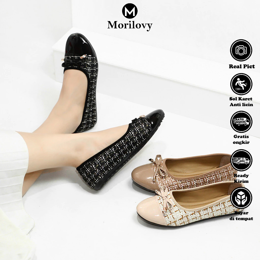 Jual Morilovy Nova Sepatu Balet Flatshoes Teplek Wanita Hitam Kerja ...
