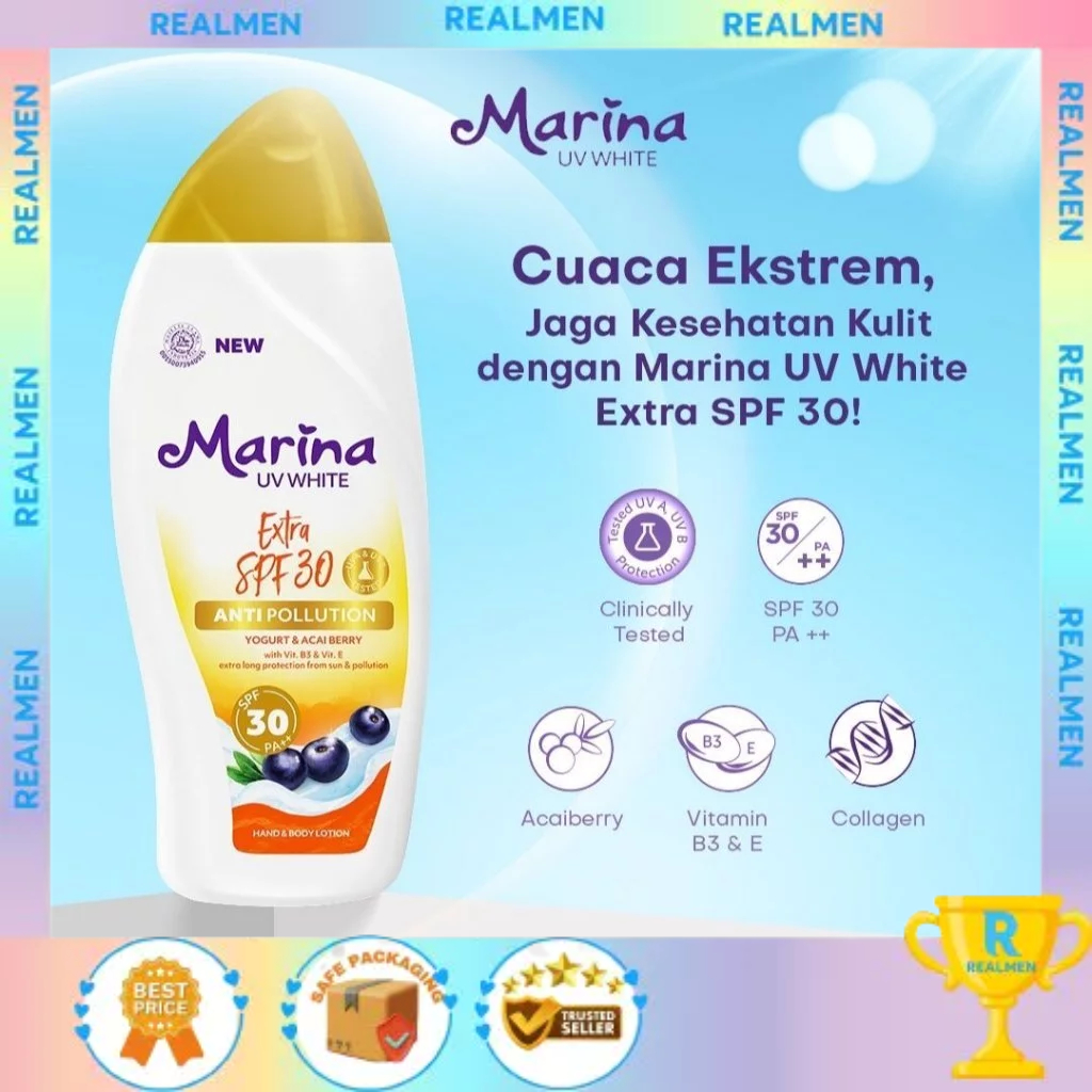 Jual Marina Handbody Lotion UV White Extra SPF 30 - Anti Pollution UVA UVB 92 ML | Shopee Indonesia