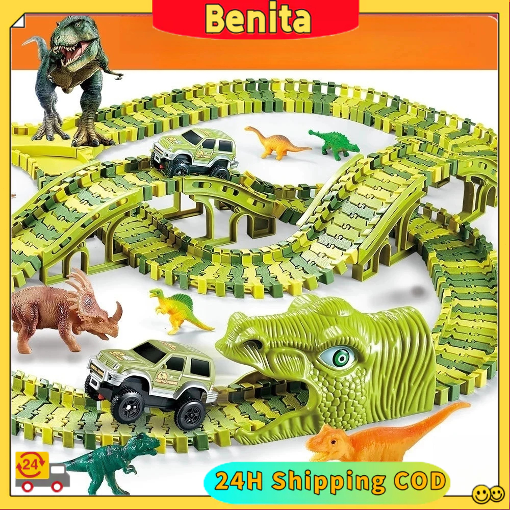 Jual 【24H COD】Dua mobil 240 PCS Dinosaurus Rel Mobil Mainan DIY Mobil ...