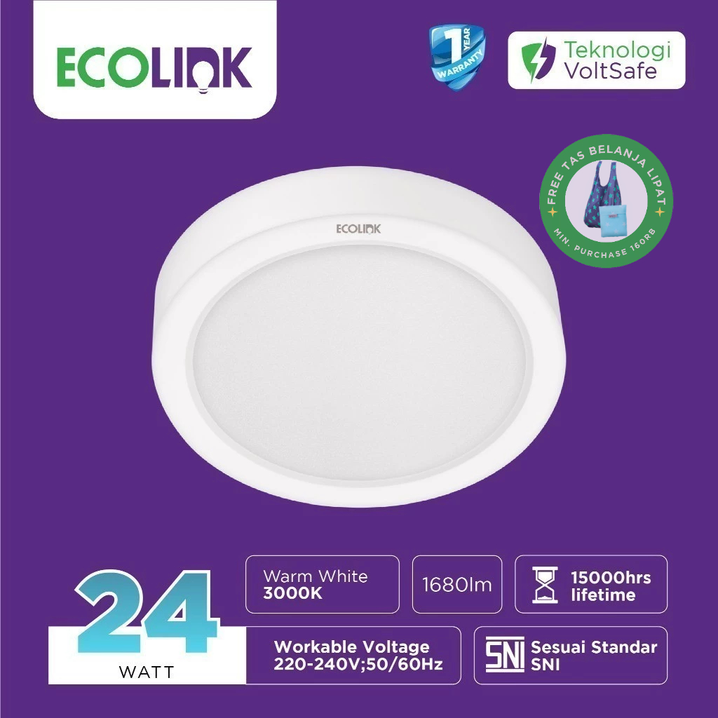 Jual Ecolink Lampu Plafon Bulat Outbow Downlight LED 24W Kuning Warm ...